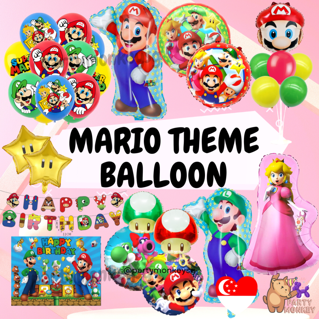 [SG Seller] Super Mario Balloon Theme Party Birthday Decoration ...