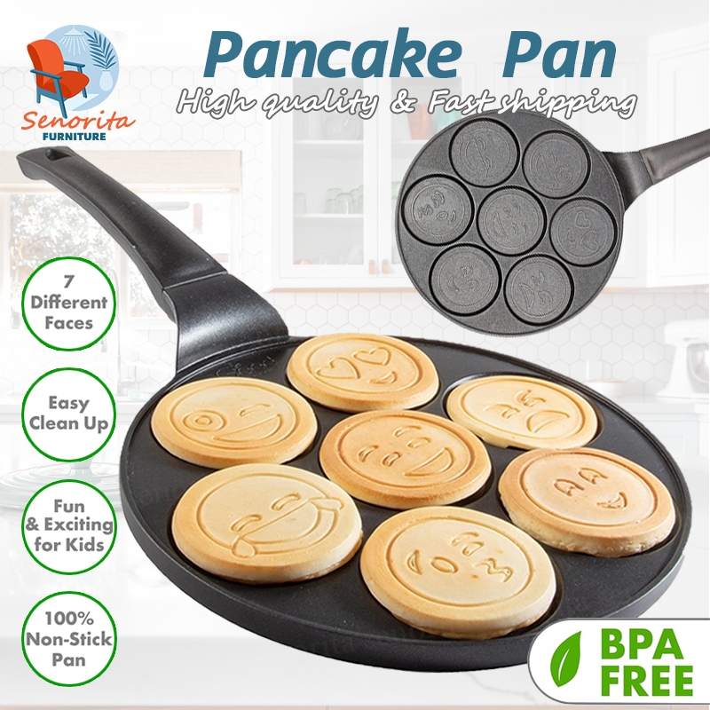 7 Emoji Smiling Face Cups Pan Pancake Nonstick Griddle Pancake Maker ...