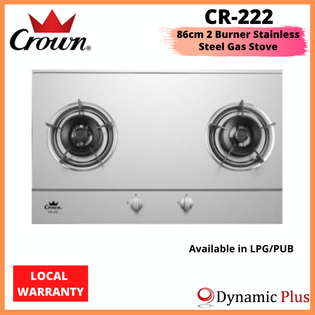 Crown CR-222 86cm 2 Burner Stainless Steel Gas Stove | Shopee Singapore