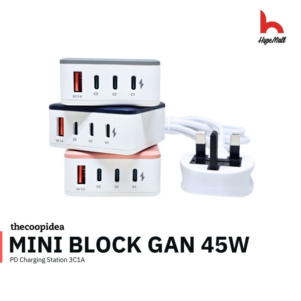 thecoopidea Mini Block GaN 45W PD Charging Station 3 TYPE-C Port & 1 USB-A Port | Shopee Singapore