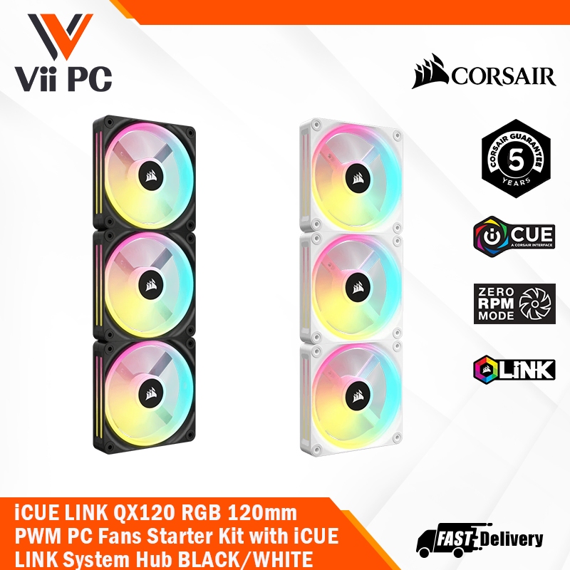 CORSAIR iCUE LINK QX120 RGB BLACK/WHITE, 120mm Magnetic Dome RGB Fan ...