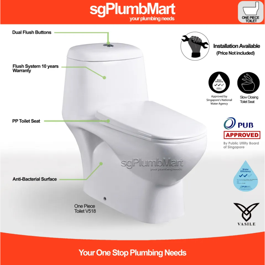 Essential x sgPlumbMart 1-Piece Toilet Bowl One Piece WC Water Closet S ...