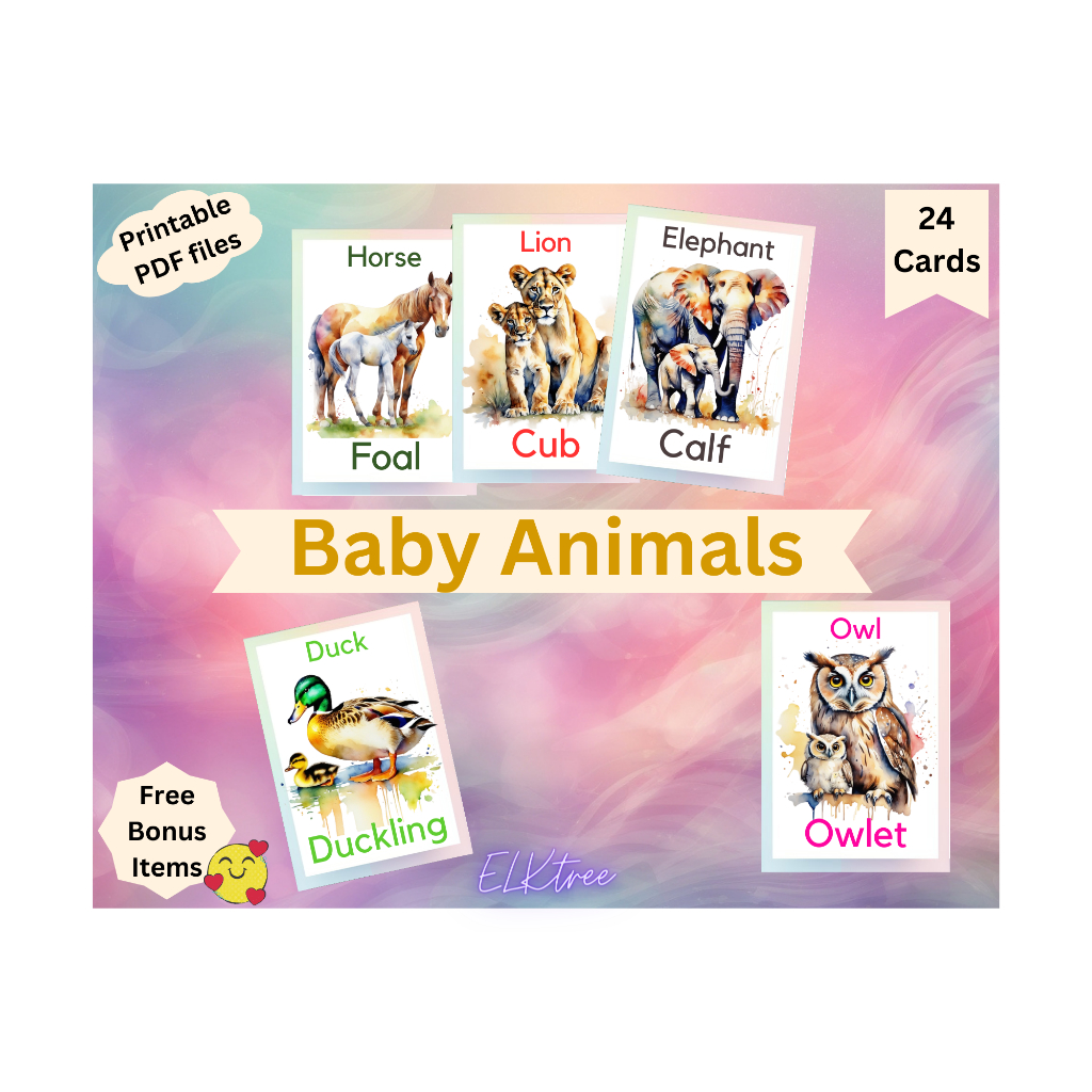 (Printable PDF) Baby Animals Flash Cards - 24 cards, Montessori Cards ...