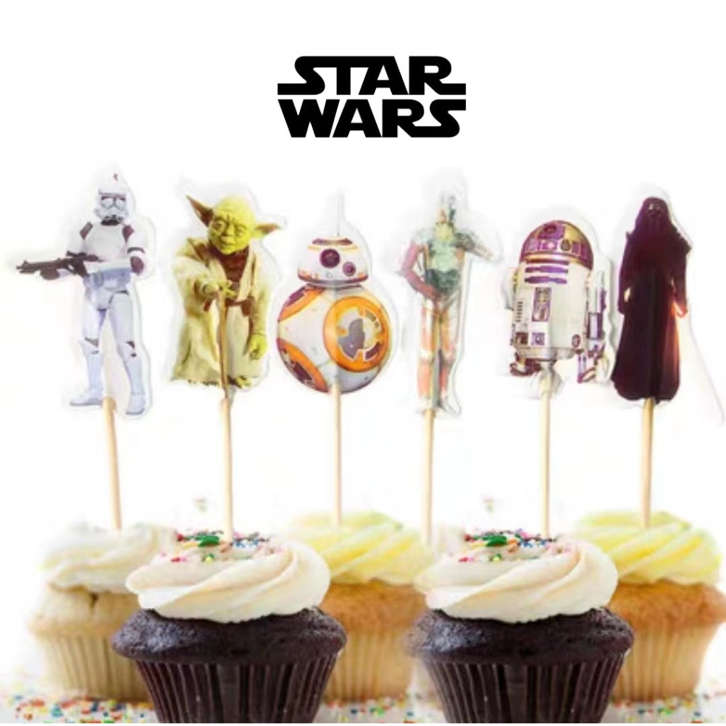 24pcs Star wars cupcake toppers / 4 plunger cutters darth vader yoda ...