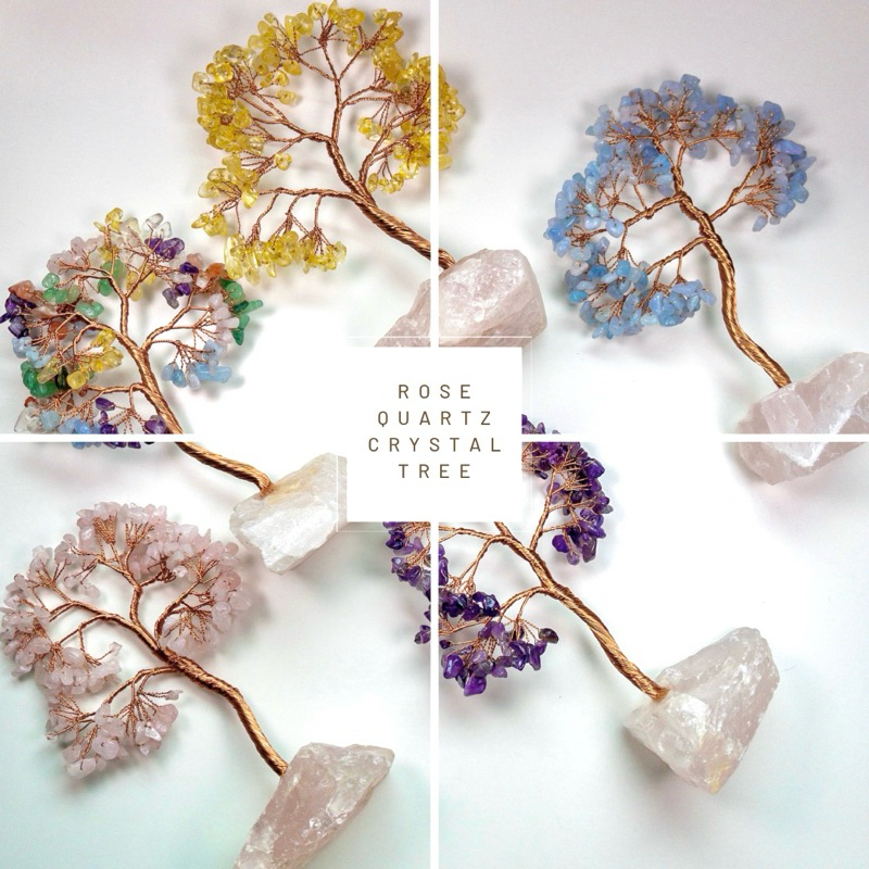 🔮🇸🇬 Raw Rose Quartz Crystal Fortune Tree | Crystal Carvings | Natural ...