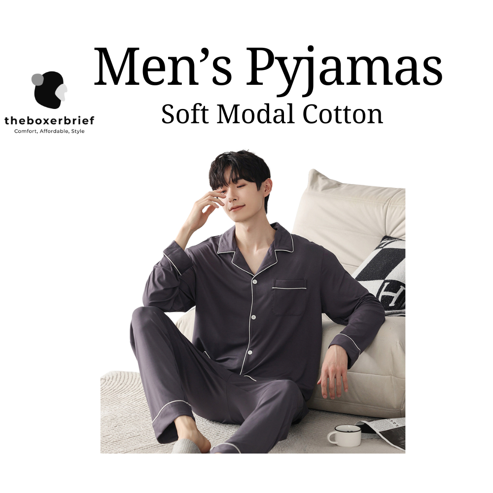 Men's Soft Modal Cooling Long Sleeve Pyjamas Set – Lightweight ...
