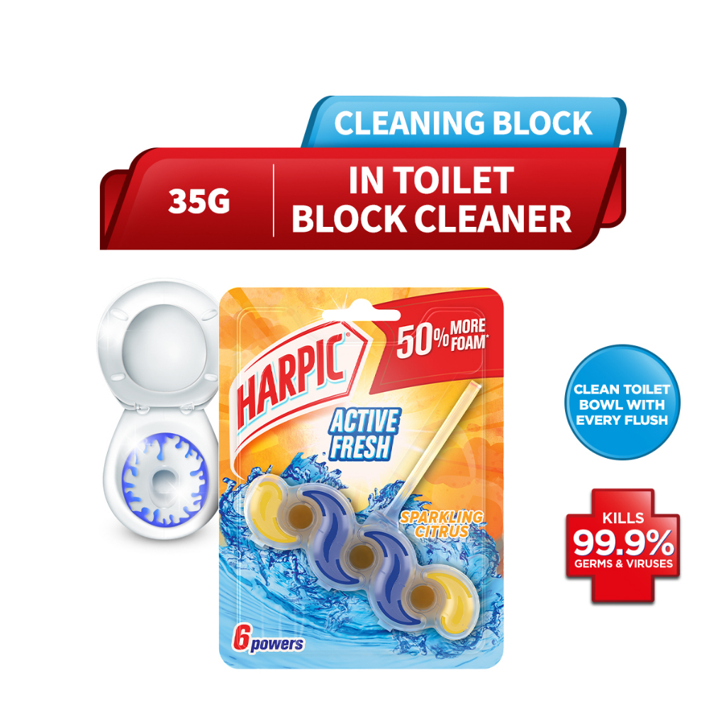 Harpic Fresh Power 6 Sparkling Citrus Toilet Bowl Cleaner Block 35g | Shopee Singapore