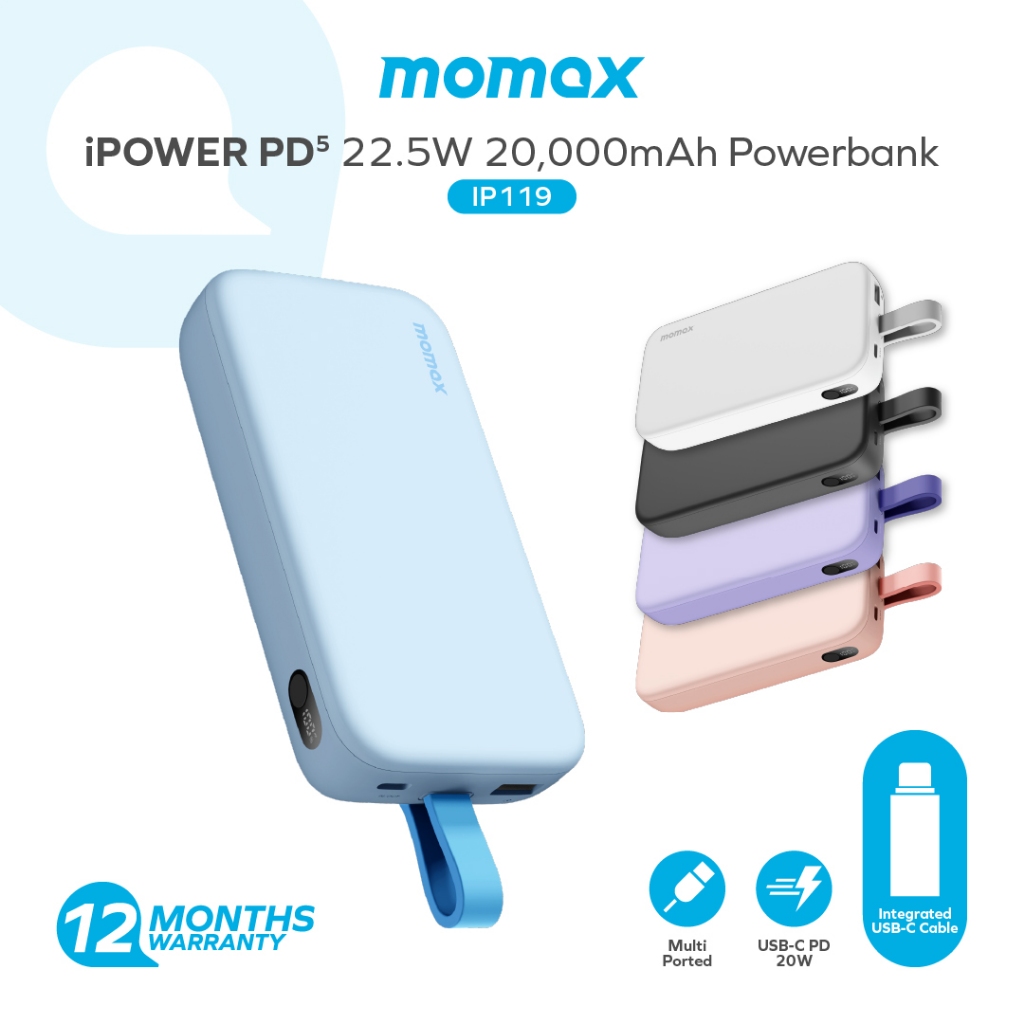 Momax [IP119] iPower 20W PD5 Powerbank 20,000mAh | Shopee Singapore