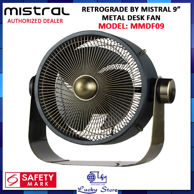 RETROGRADE BY MISTRAL 9” METAL DESK FAN, 3 VARIABLE SPEEDS, 270-DEGREE ...