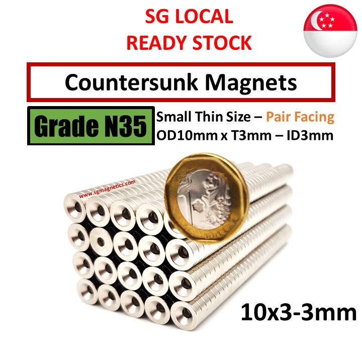 10x3-3mm Magnet Countersunk- OD10 x Thk3mm - ID3mm N35 Neodymium Screw ...