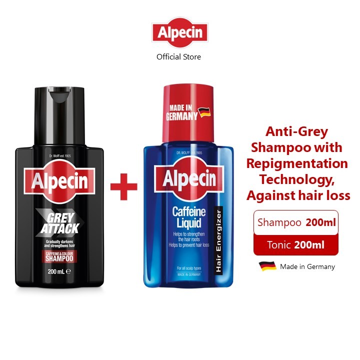Alpecin Grey Attack Kit - Caffeine & Colour Shampoo 200ml + Hair Tonic ...