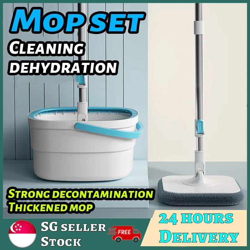 🇸🇬[Ready Stock] 360°Horizontal Mop Set Bucket Automatic Rotating Mop No ...