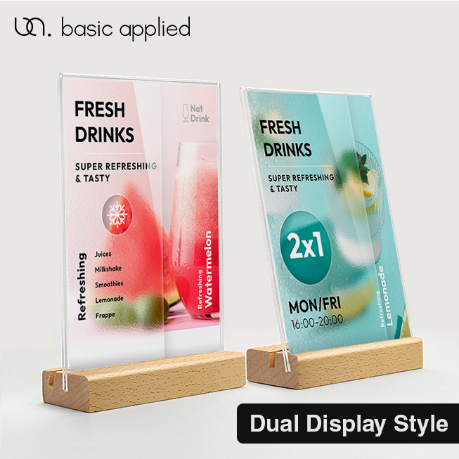 Wooden T-shape Acrylic Stand | Table Poster Stand | Counter, Cafe ...