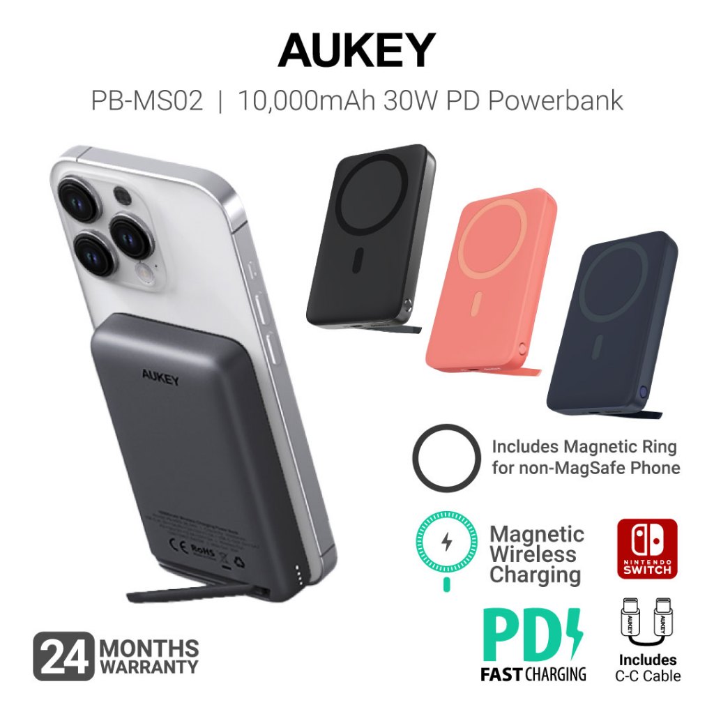 AUKEY PB-MS01 6700mah / PB-MS02 10000mAh Magnetic Power Bank 30W ...