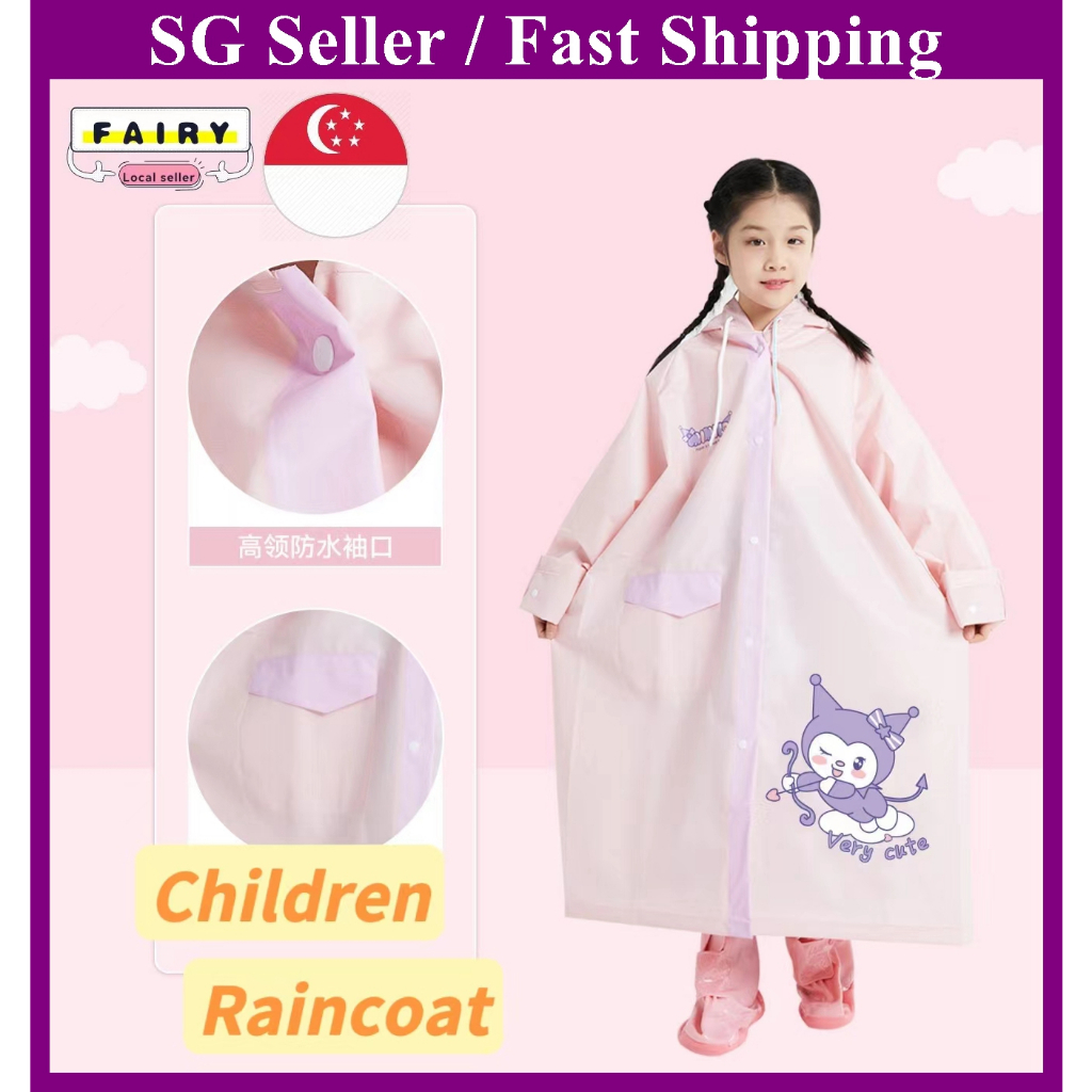 (SG Seller) Children Raincoat Sanrio Kuromi Raincoat Kawaii Cartoon Kids Boys Girls Waterproof ...