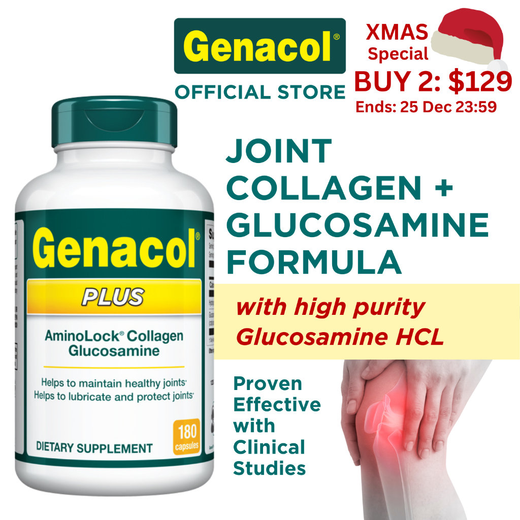 Genacol Plus 180 caps Ultra Hydrolyzed Collagen Peptide Supplement with Glucosamine HCL for knee ...