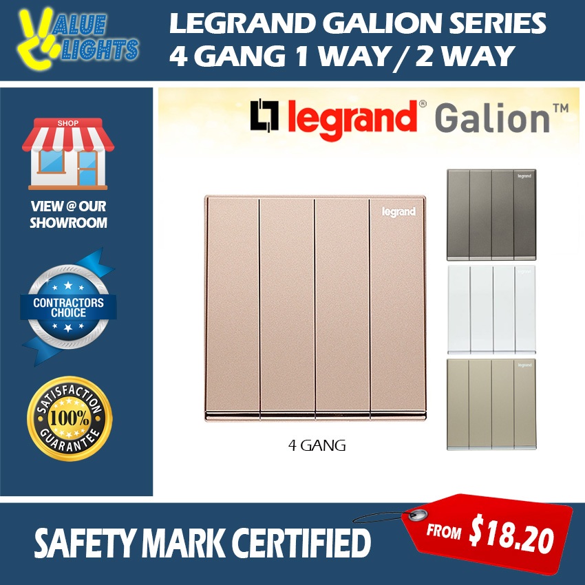Legrand Galion Designer Switch 4 Gang 1 Way 2 Way Switches White SIlver ...