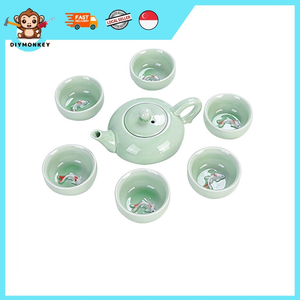 (DIY MONKEY) Ceramic Tea Cup Gift Set Koi Fish Design Box of 6 Tea Cups ...
