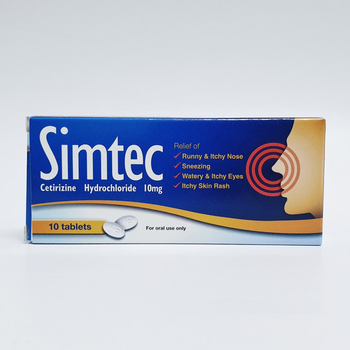 Simtec Cetirizine Hydrochloride 10mg 10s (Blister Pack) w/o box Flu ...