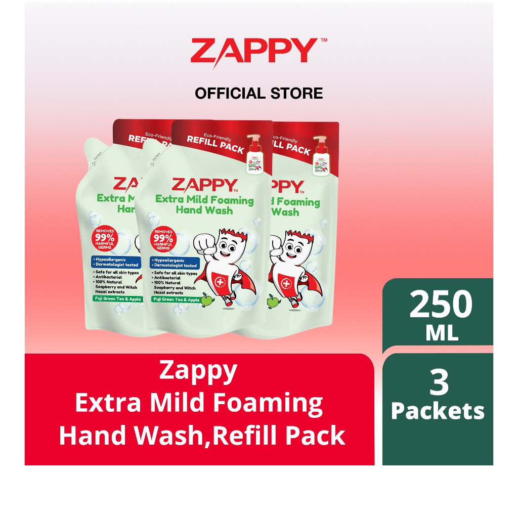 Zappy Extra Mild Foaming Hand Wash Refill Pack 250ml x 3 Packets ...