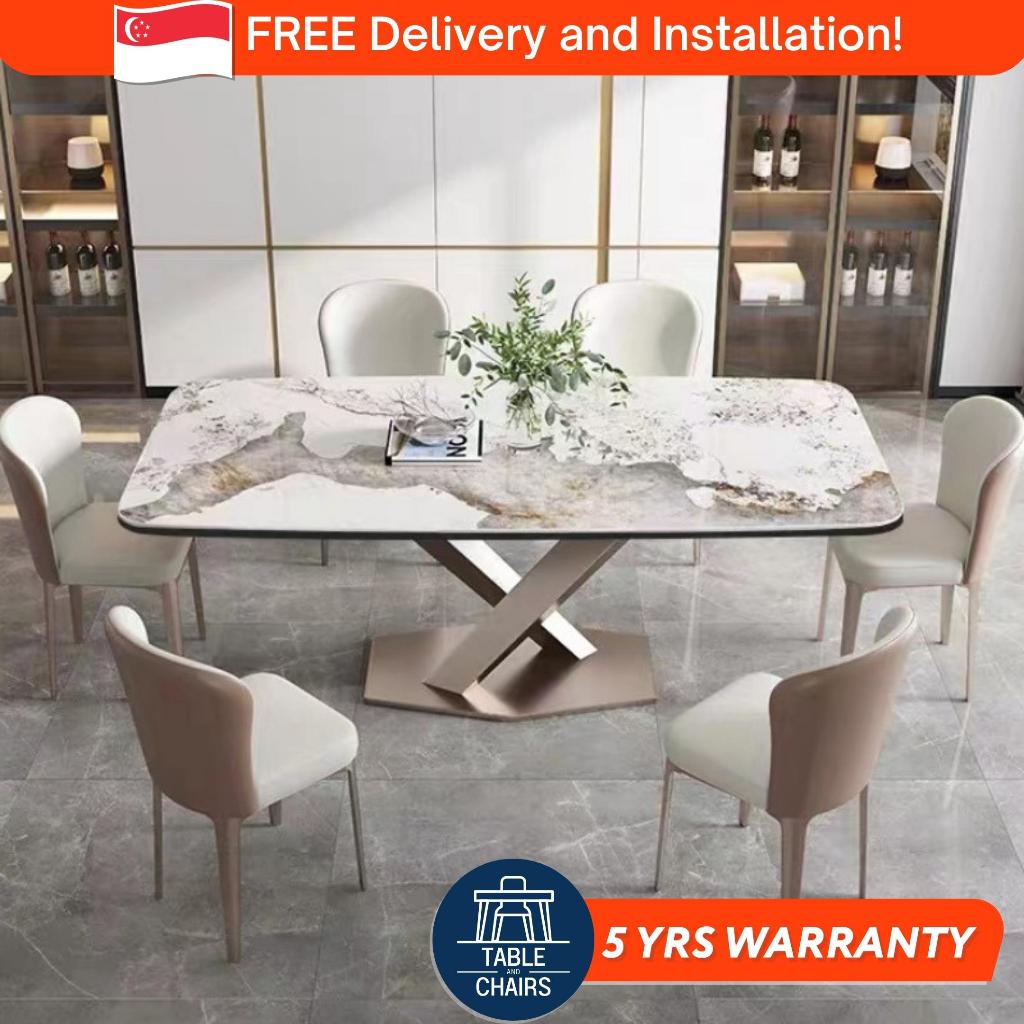 [SG] Rectangular Sintered Stone Carbon Steel Dining Table Set ...