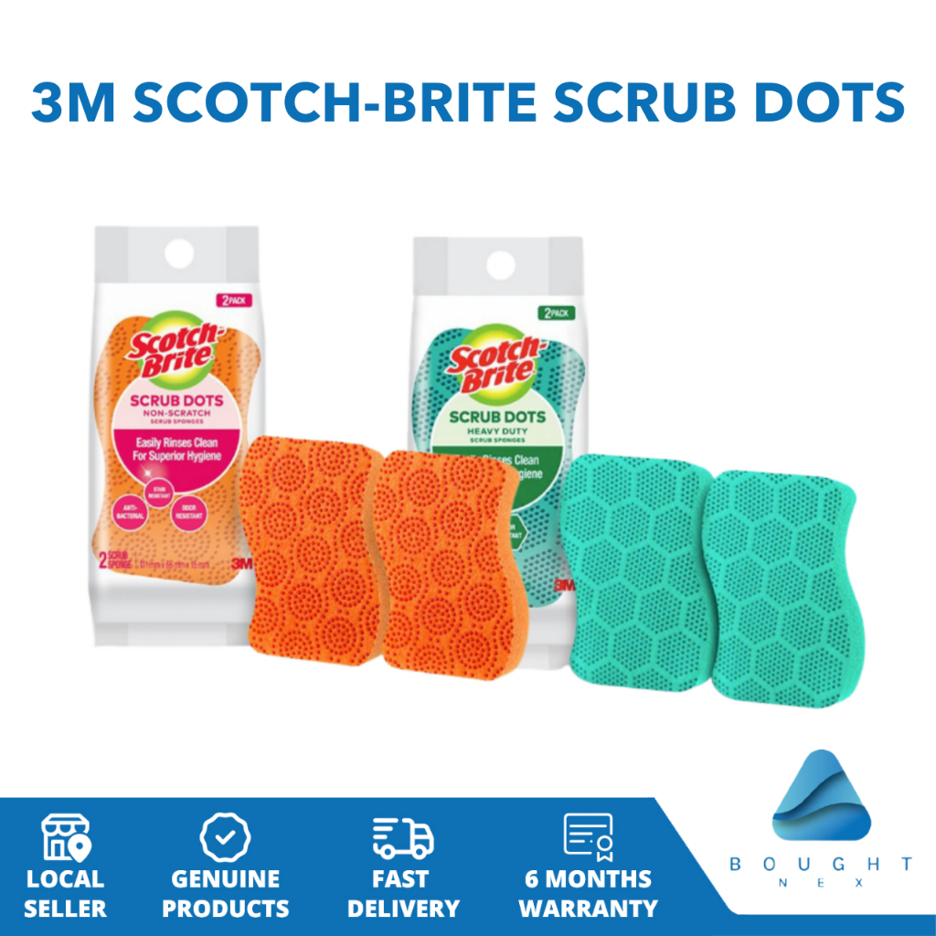 3M Scotch Brite Scrub Dots Sponge - Non-Scratch, Antibacterial, Rinses ...