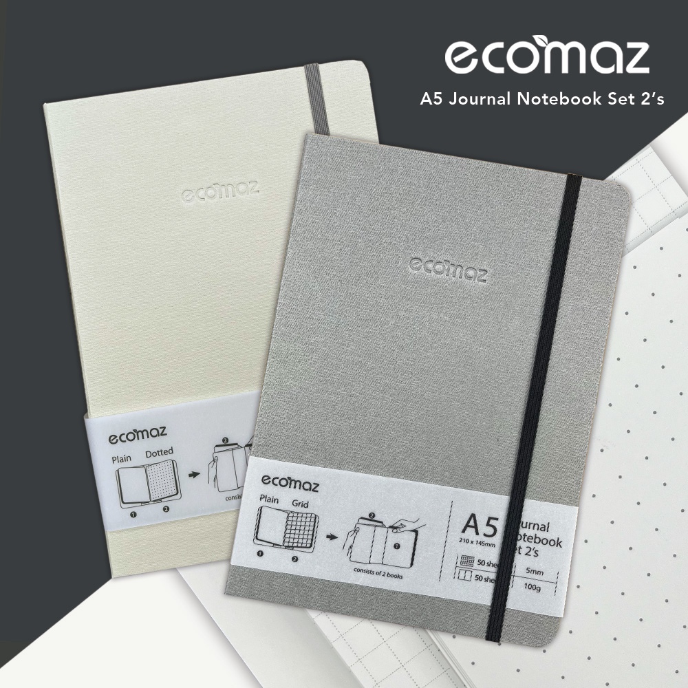 ECOMAZ JOURNAL NOTEBOOK SET A5 100SHEETS - DOTTED/PLAIN/GRID | Shopee ...