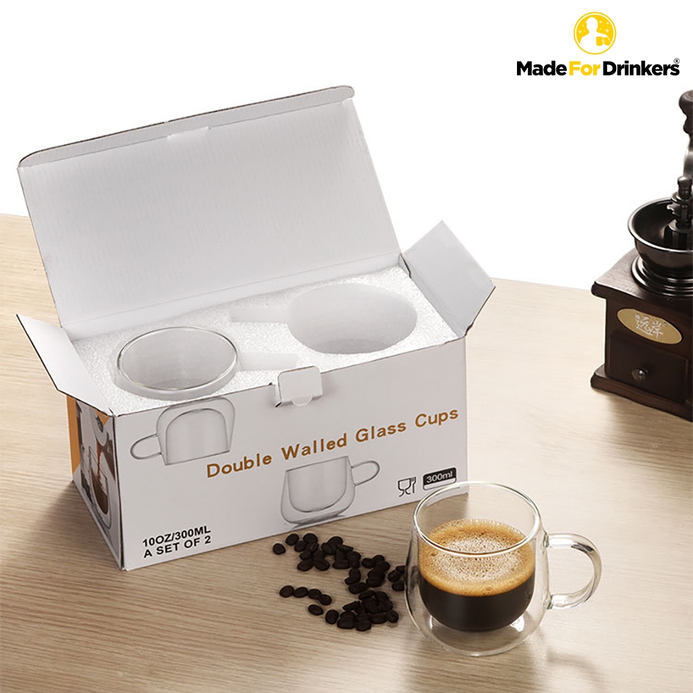Gift Box of 2 (300 ml) Borosilicate Double Wall Glass Cups | Shopee ...