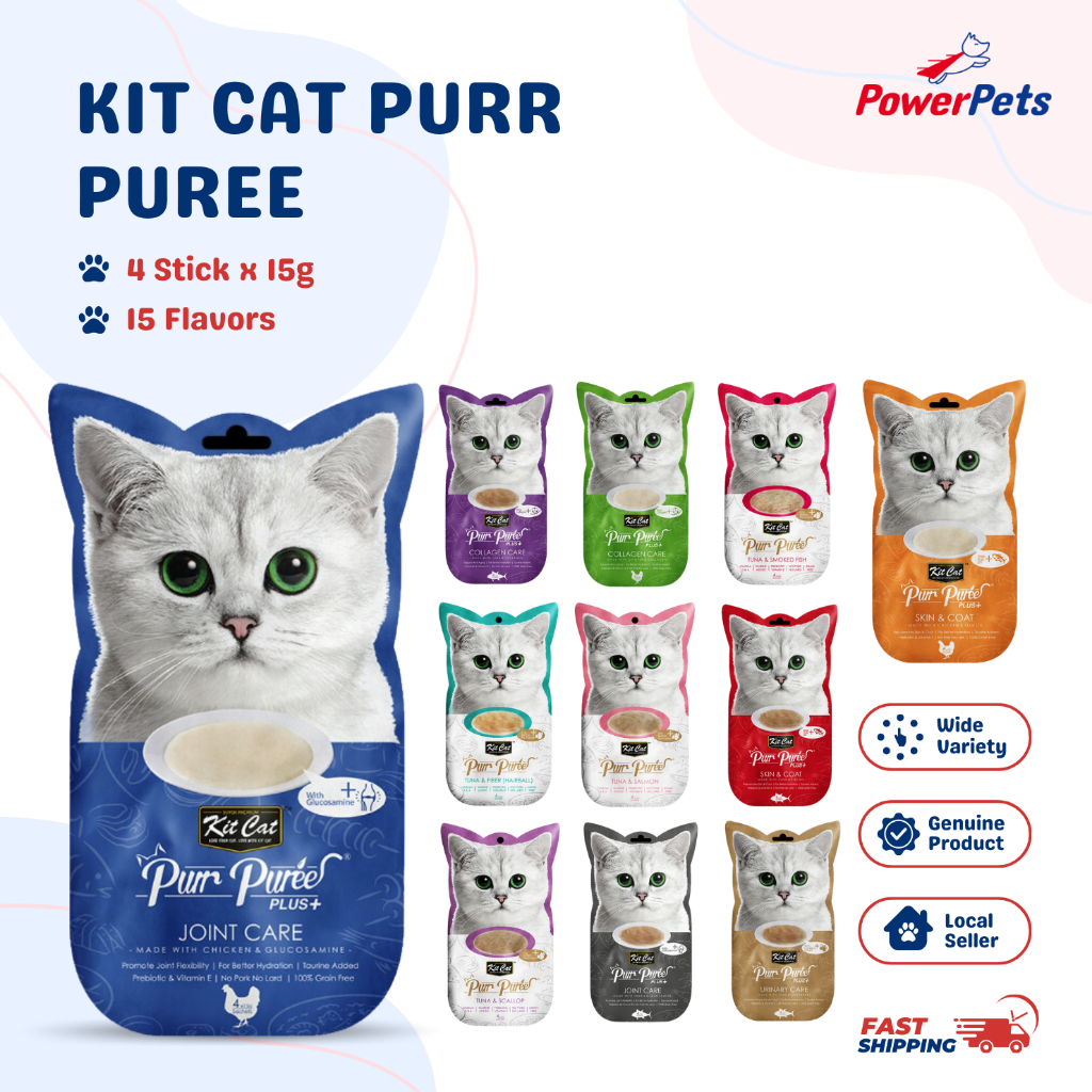 Kit Cat Purr Puree Flavored Cat Treats - Grain-Free, 4/5 Stick x 15g ...