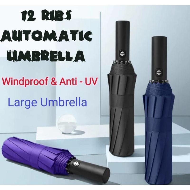 Ready Automatic Large 12 Ribs Portable Anti-UV Folding Umbrella ...