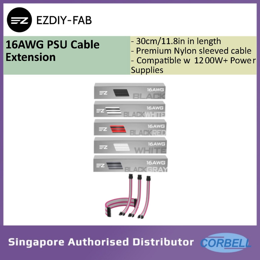 EZDIY 16AWG Power Supply Cable Extension 4 Cable Kit PSU 30mm(EZ 1000 ...
