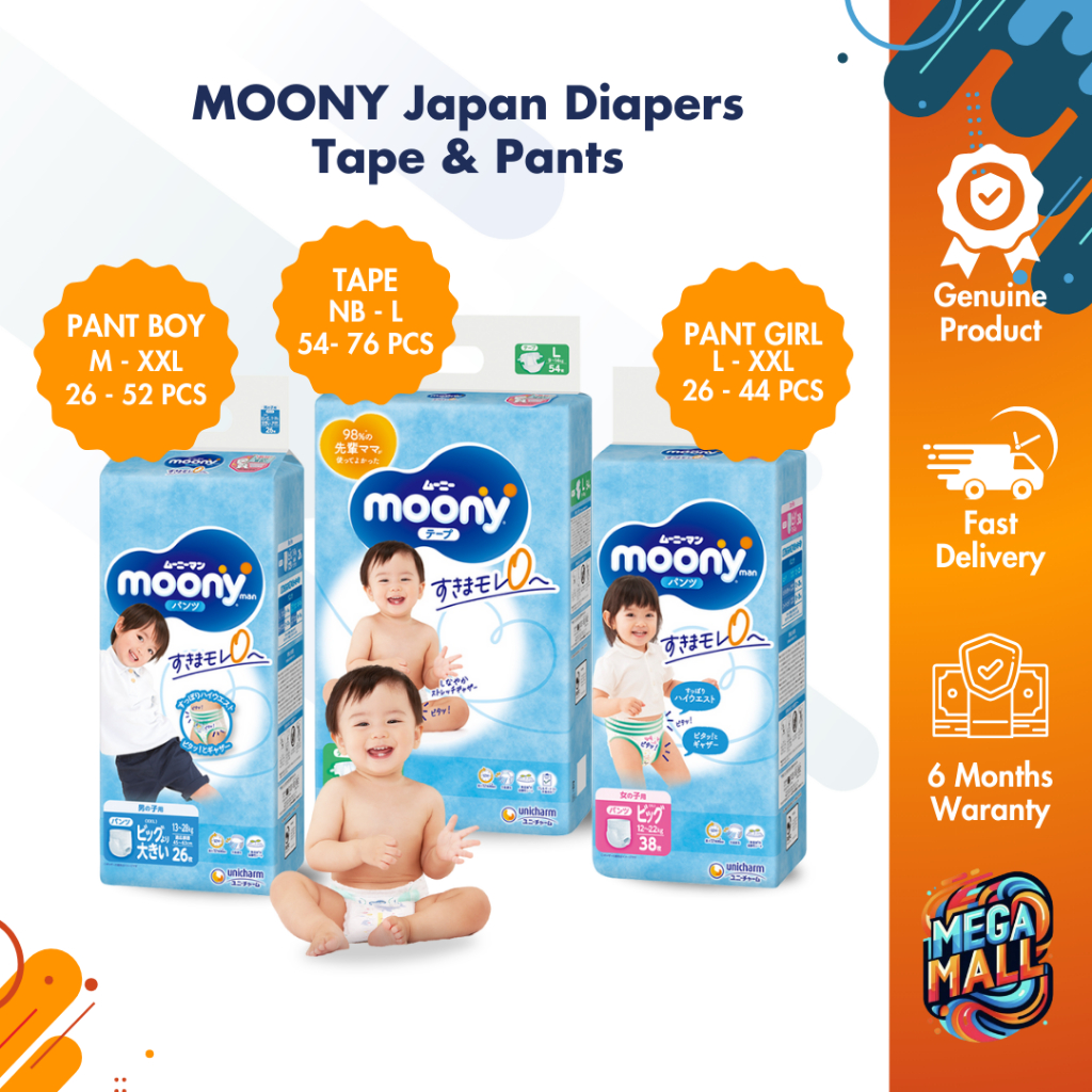 MOONY Japan Diapers Tape & Pants Soft Extra Soft Breathable Baby Diaper ...