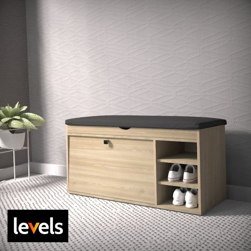 VHIVE Kendall 100cm Shoe Bench (Maple Oak Low Storage Cupboard ...