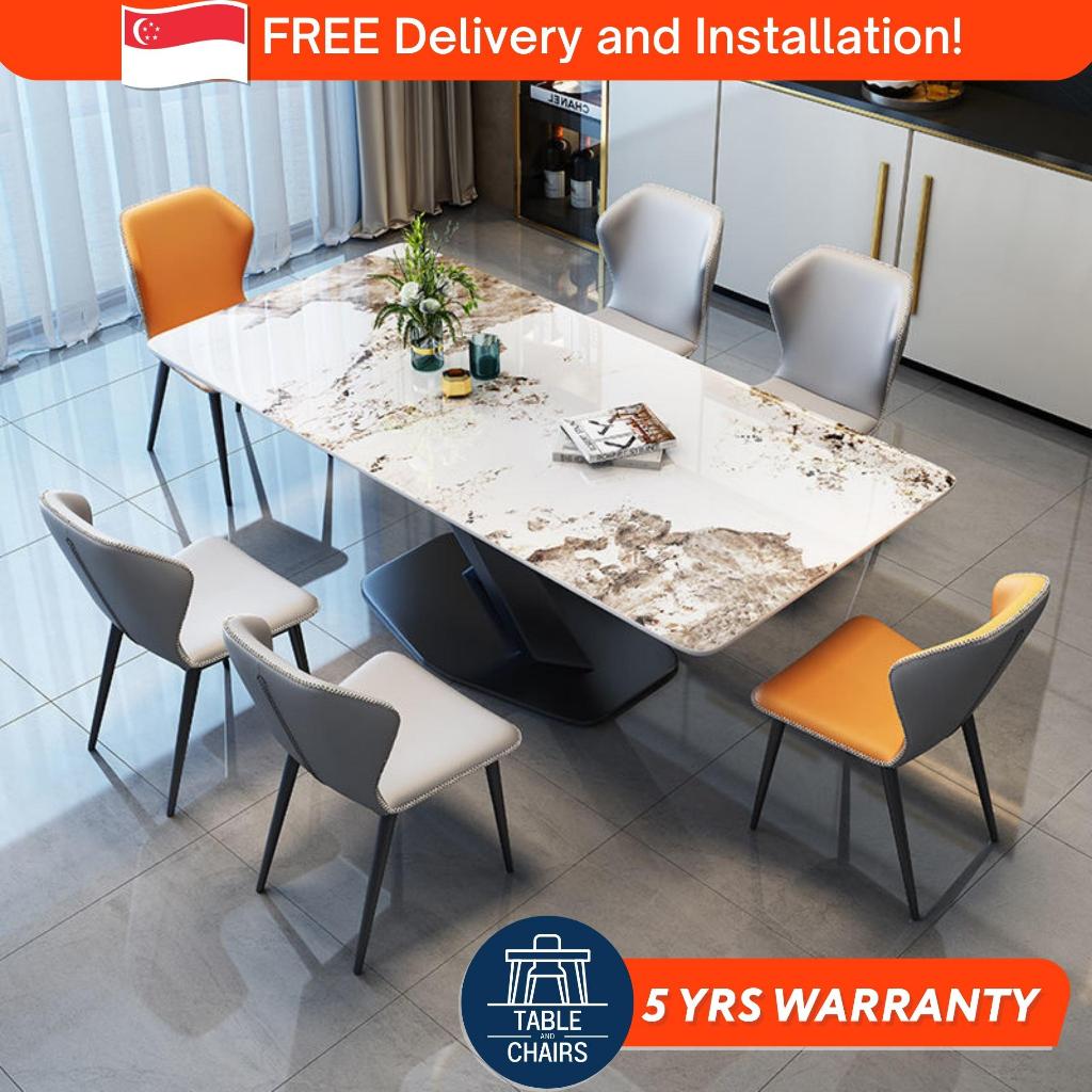 [SG] Rectangular Sintered Stone Carbon Steel Dining Table Set ...