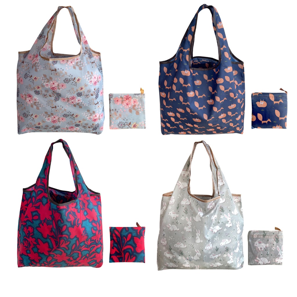 Reusable Lightweight Grocery Shopping Bags Foldable Into Attached Pouch ...