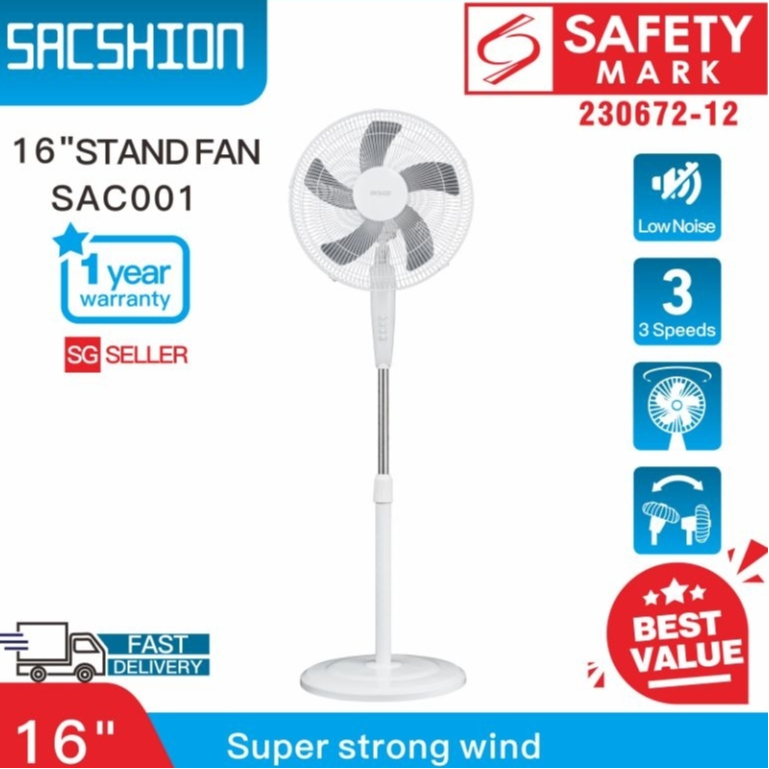Sacshion 16“ 5 blades 3 Speeds Stand Fan SAC001 | Shopee Singapore