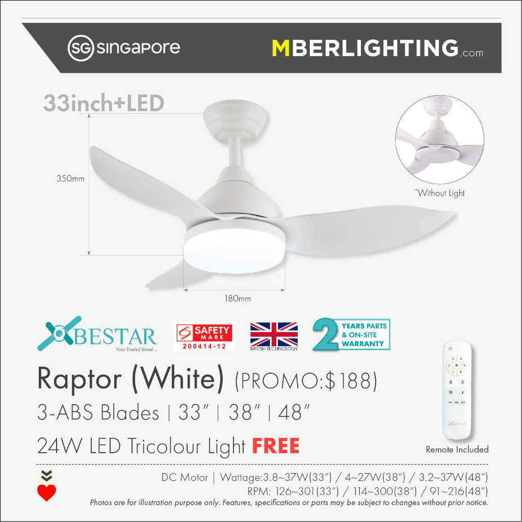 [Real reviews] BESTAR Raptor Ceiling Fan 33/38/48" With LED Light-24W ...