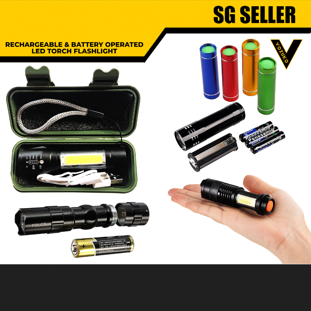 [SG SELLER] Rechargeable Bright Flashlight Powered Mini 9 LED Super ...