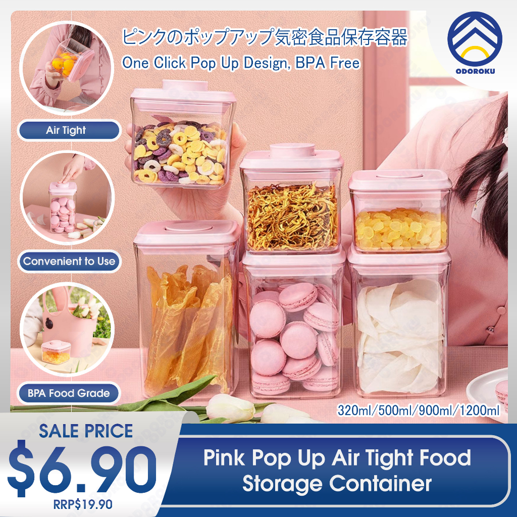 ODOROKU x ANKOU Pink Pop Up Air Tight Food Storage Container Stackable ...