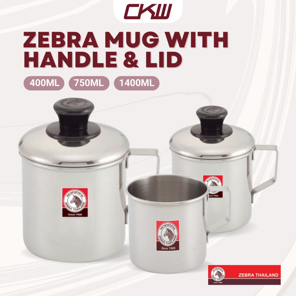 Zebra Mug with Handle & Lid, Stainless Steel [ SUS 304 Food Safe Heavy ...