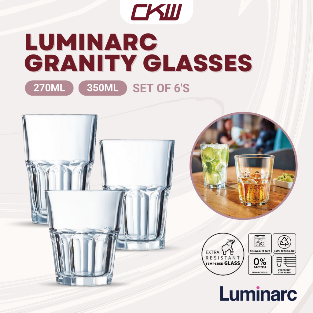 Luminarc Granity Highball Old Fashioned Glass, Set of 6's [ Stackable ...