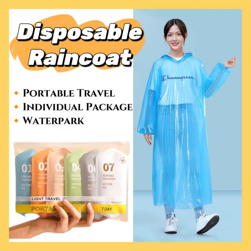 🇸🇬 Disposable Rain Coat Travel Portable Raincoat Adult Kids Climbing ...