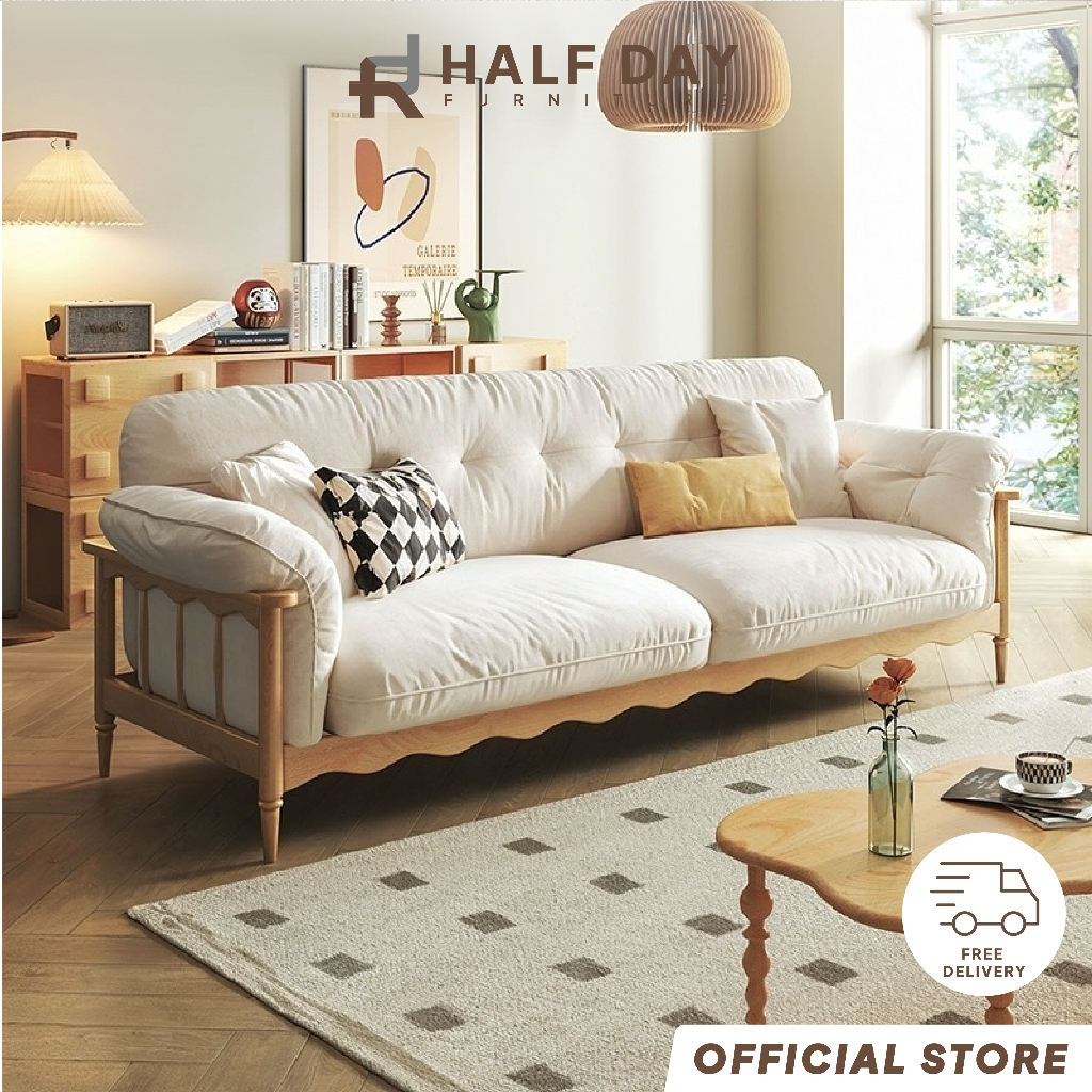 Halfday - Japanese Style Log Wind Solid Wood Cloud Sofa For Living Room ...