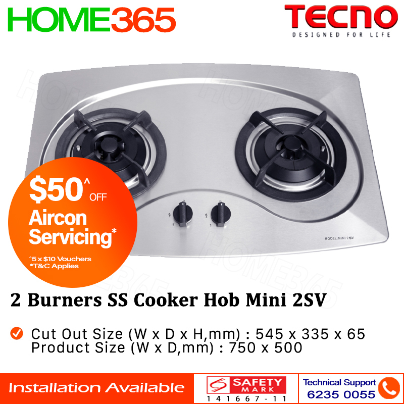 Tecno 2 Burners Stainless Steel Cooker Hob Mini 2SV - LPG/PUB - FREE ...