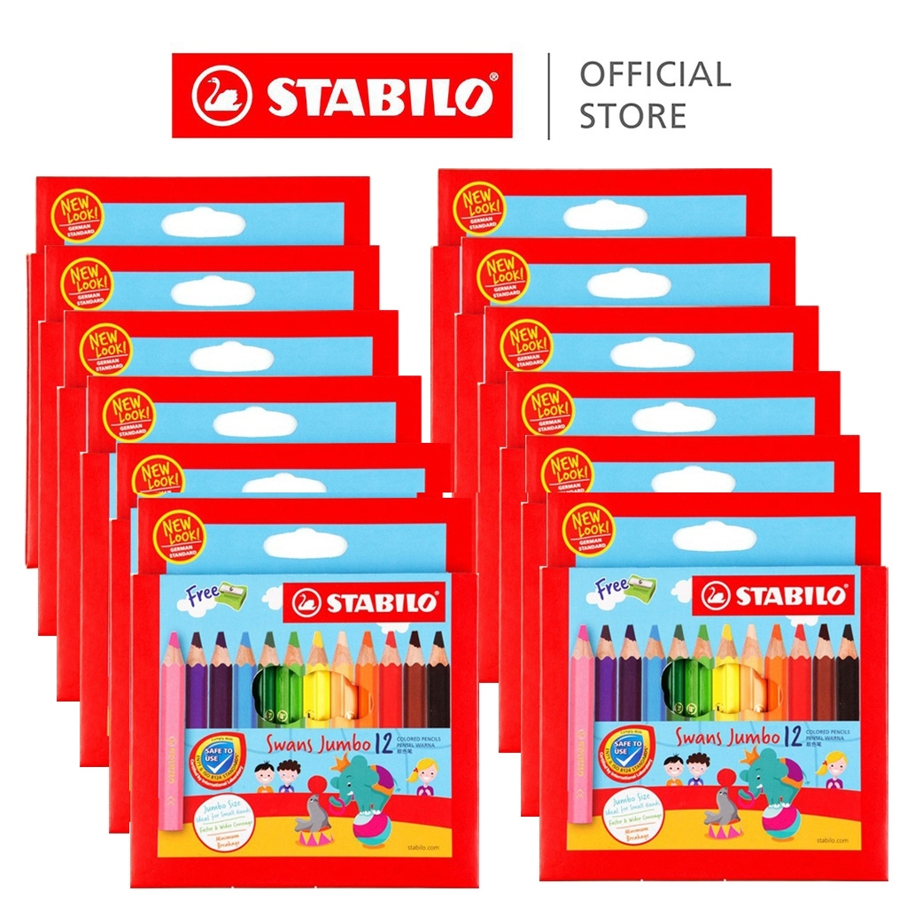 STABILO Stationery Swans Jumbo Coloured Pencils Half Length - 12 Boxes ...