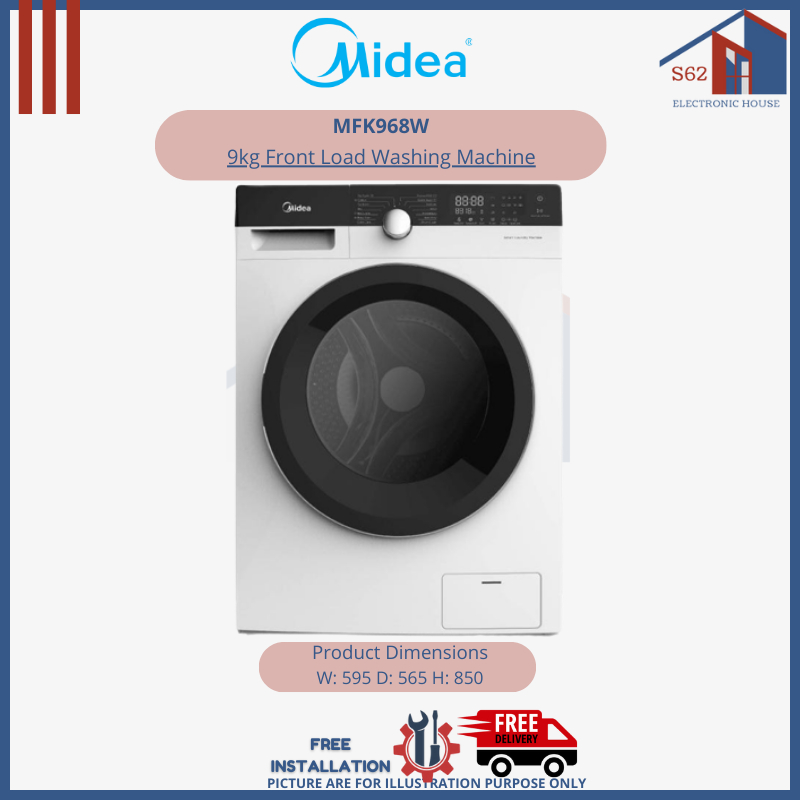 Midea MFK968W - 9kg Front Load Washing Machine ( White & Black ) - 2 ...