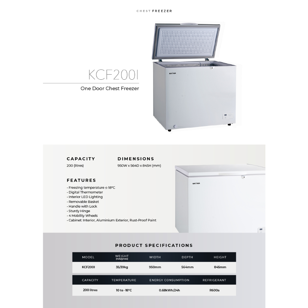 KADEKA I-Series 100L/150L/200L/250L/300L (One Door) Chest Freezer ...