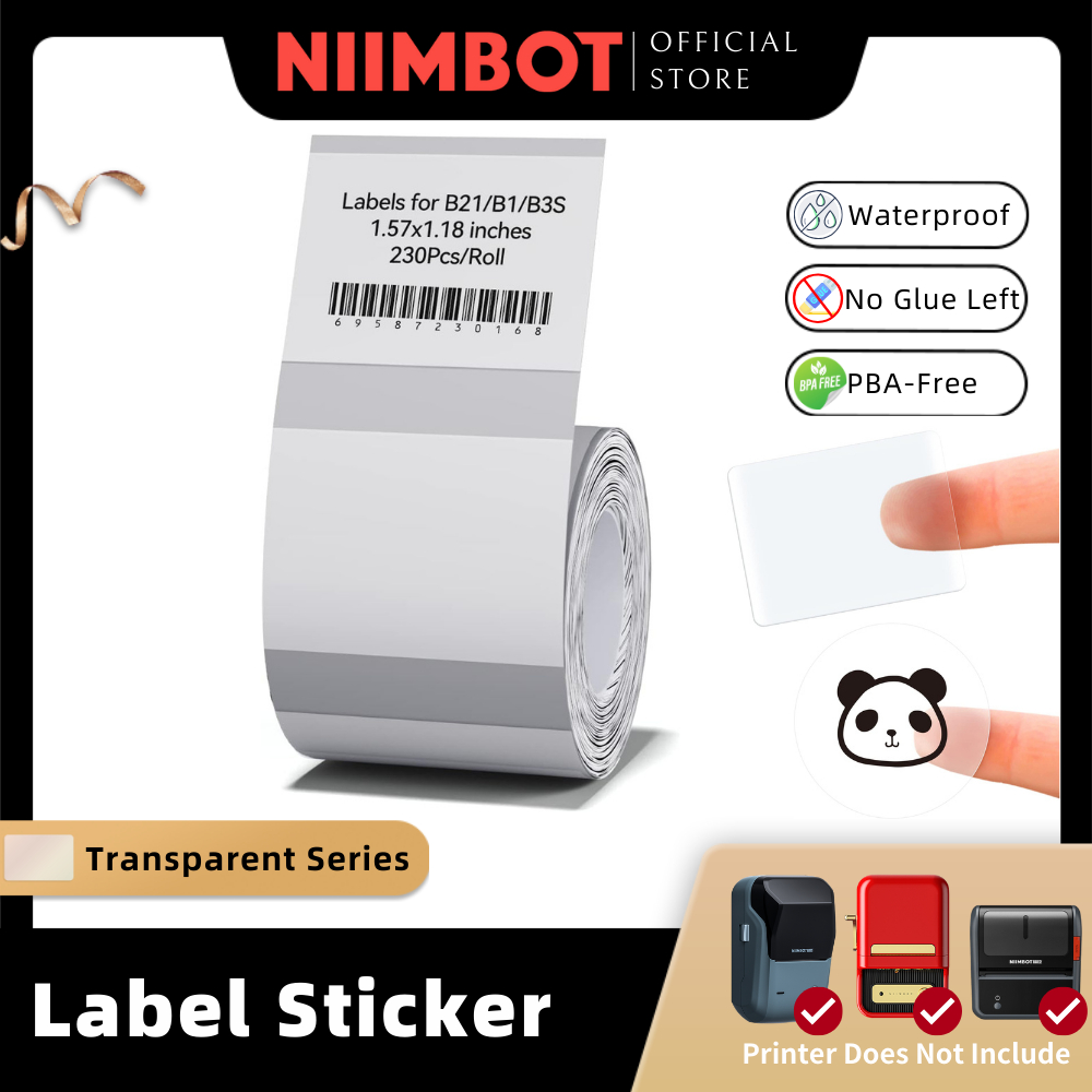 NIIMBOT B1 B21 B3S B31 Transparent Sticker Clear Waterproof Refill Paper Tape Roll for Label ...