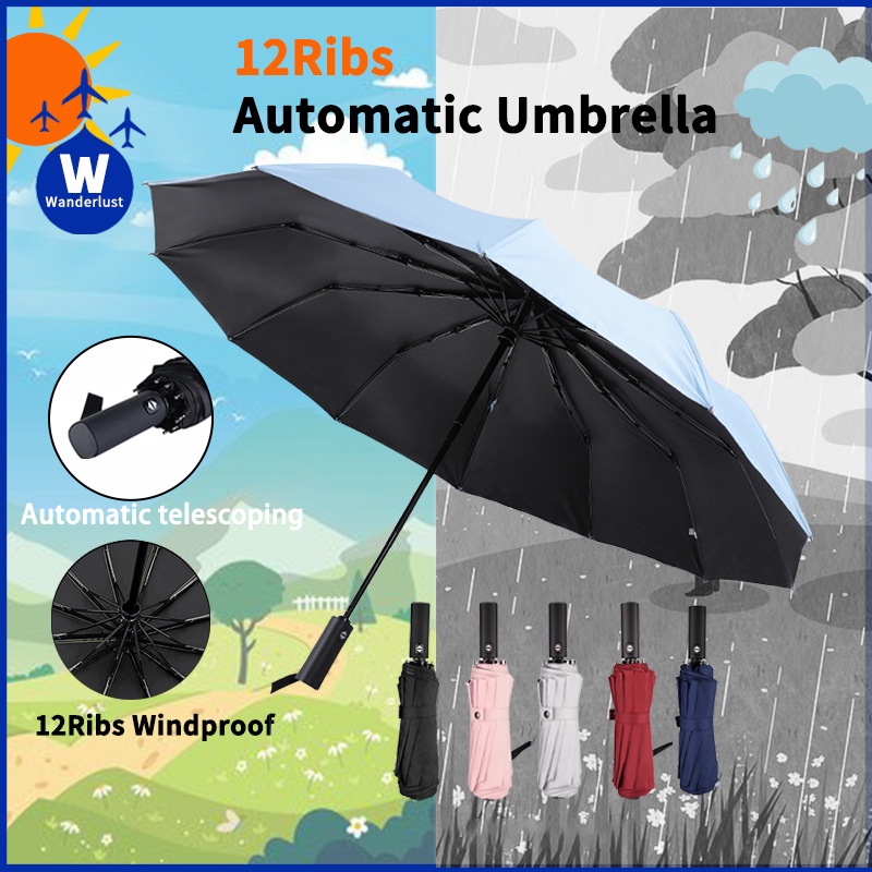 12 Ribs Automatic Umbrella Super Windproof Large Umbrella Auto Open Close Christmas Xmas Gift ...
