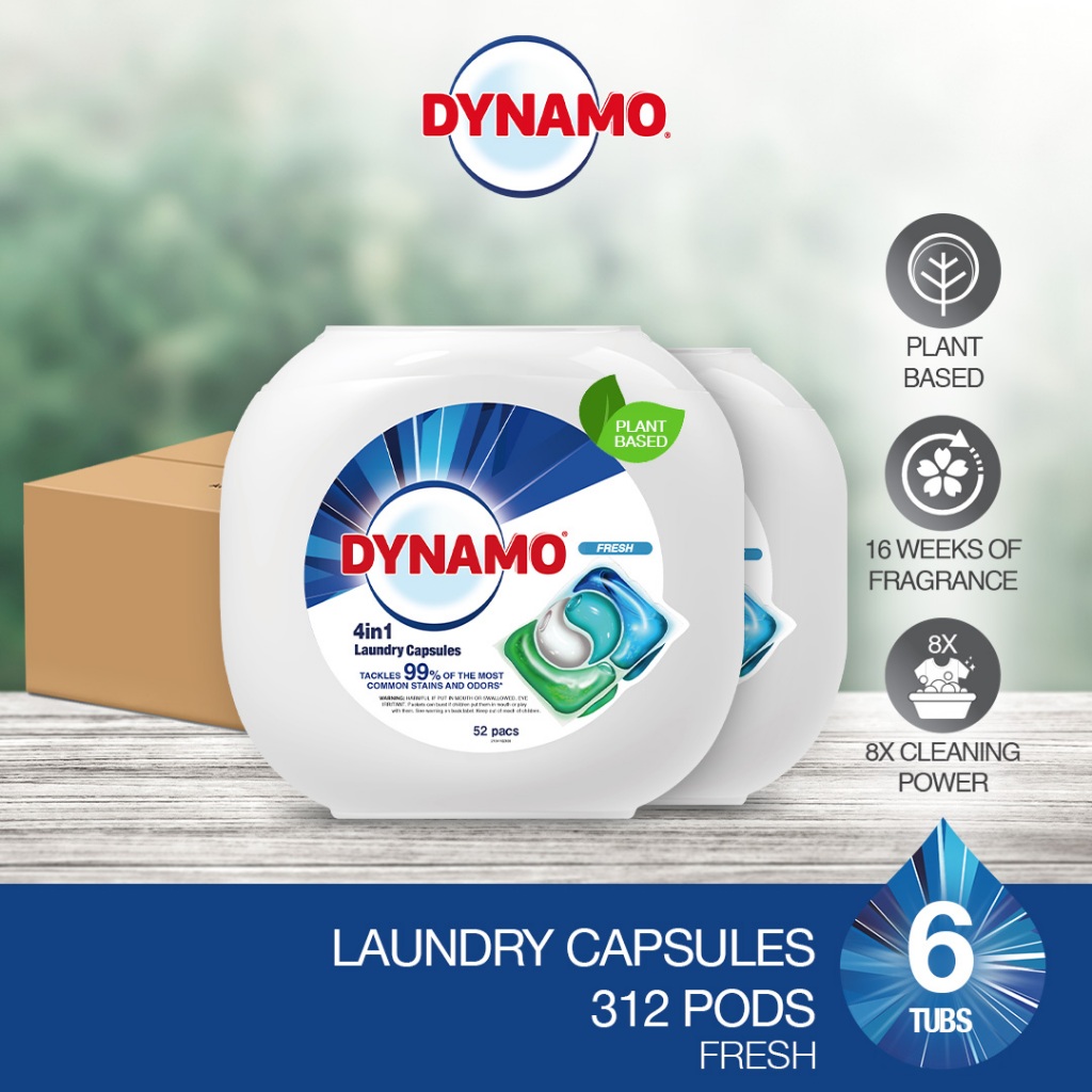 DYNAMO 4in1 Plant Based Laundry Capsules 52 Pods x 6 Tubs | Shopee ...